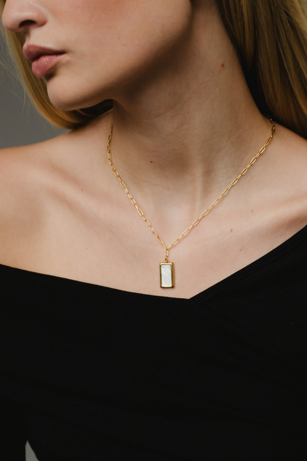 Luxe Gold Paperclip Chain Necklace with Rectangle Pendant – Panache ...