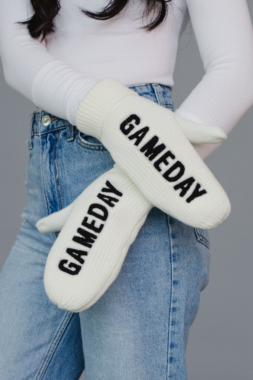 Game Day Mittens - Ivory & Black – Panache Apparel Collection